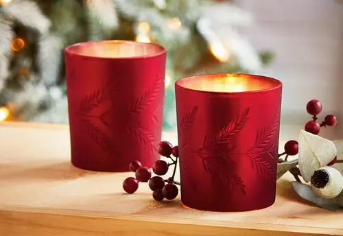 TAG Sprig Etched Tealight Holder Glass Candle Holder Christmas