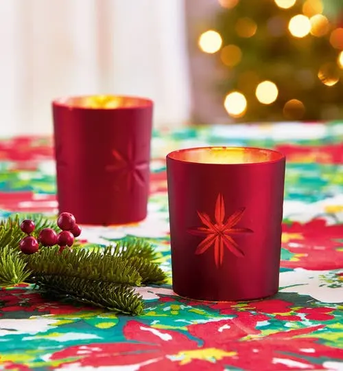 TAG Cosmo Round Tealight Holder Glass Candle Holder Christmas - Red