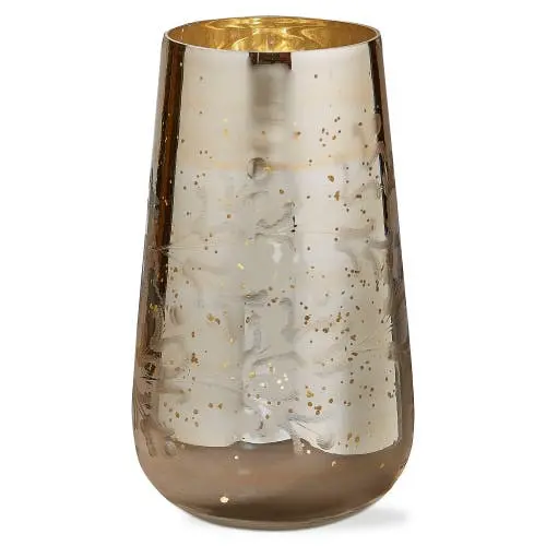 TAG Antique Gold Leaf Glass Hurricane Candle Holder Vase - Yellow