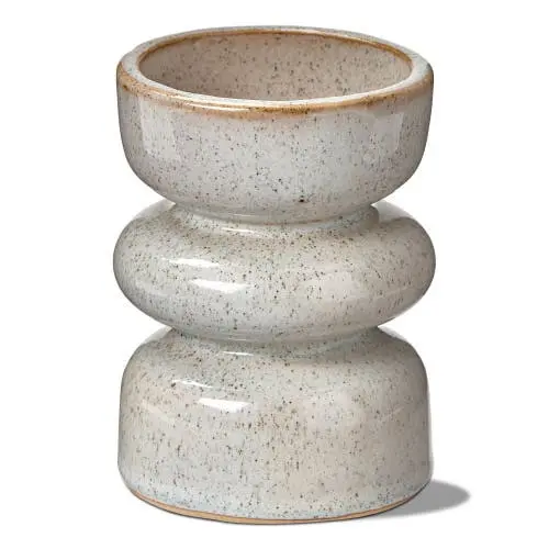TAG Linea Taupe Speckled Ceramic Reversible Candle Holder Small - Brown