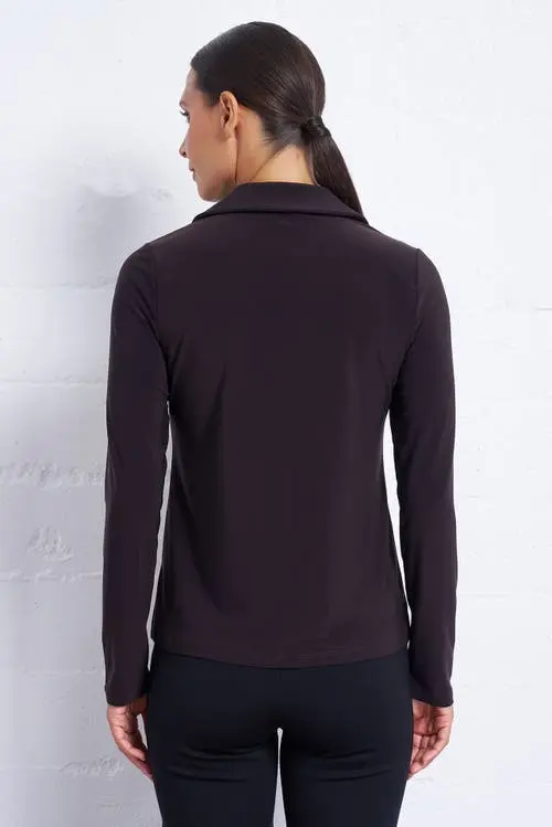 FRANNE GOLDE Luxe Stretch Jersey Button-up Shirt - Espresso