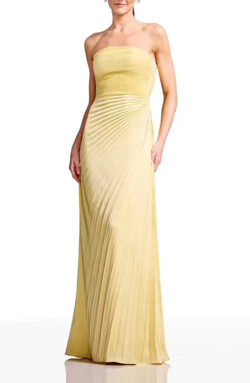 Dress The Population Kinley Accordion Pleat Strapless Gown - Butter Yellow
