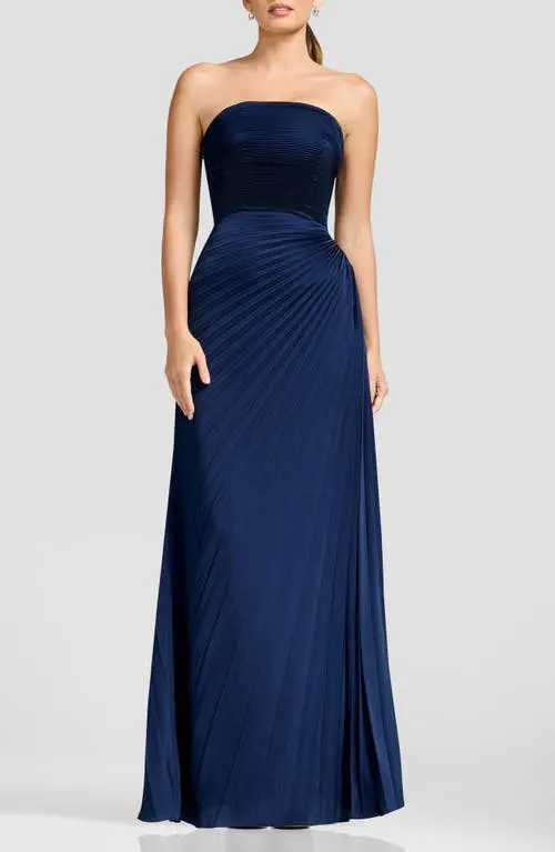 Dress The Population Kinley Accordion Pleat Strapless Gown - Navy
