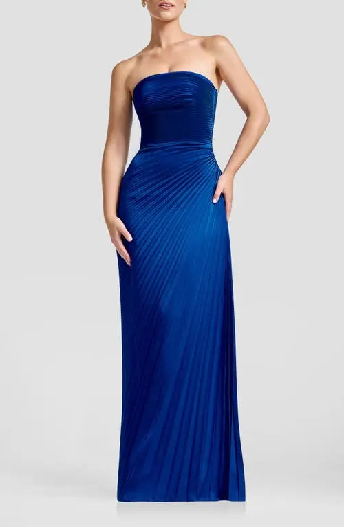 Dress The Population Kinley Accordion Pleat Strapless Gown - Sapphire