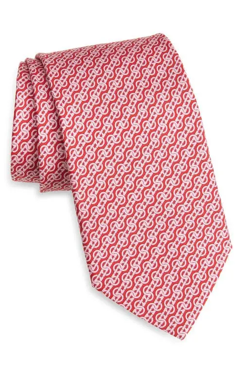 FERRAGAMO Trofeo Gancini Silk Neck Tie - Rosso/rosa