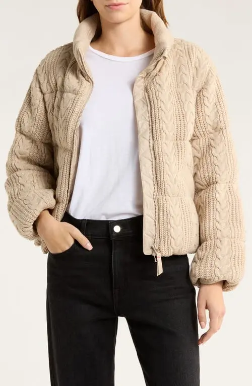 Marine Layer Alba Cable Cotton Blend Puffer Jacket - Warm Taupe