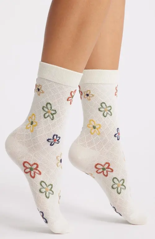 CASA CLARA Waverly Floral Crew Socks - Cream Floral