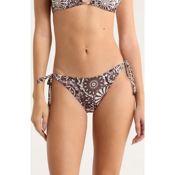 Ramy Brook Benni Print Side Tie Bikini Bottoms - Beach Brown Combo