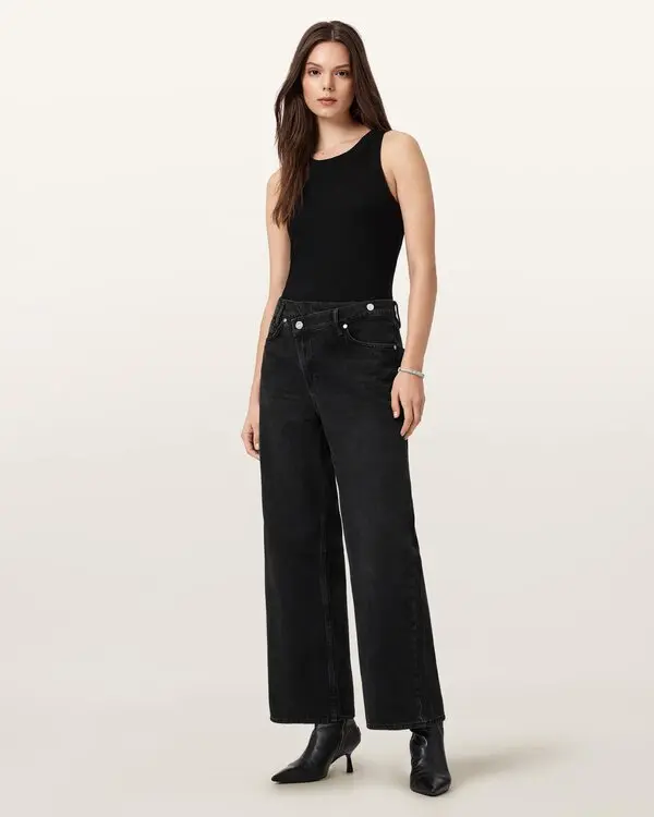 ALLSAINTS Aki Mid Rise Crossover Jeans - Black
