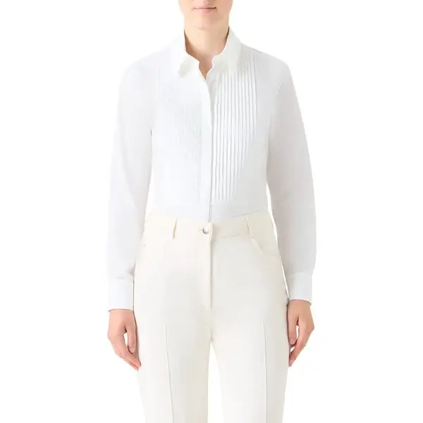 Akris Pleated Bib Stretch Poplin Shirt
