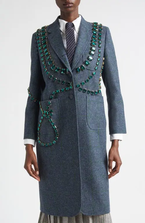 Thom Browne Windowpane Tweed Trompe L'oeil Swarovski Crystal Long Jacket