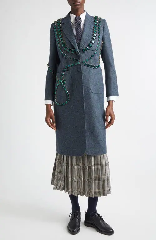 Thom Browne Windowpane Tweed Trompe L'oeil Swarovski Crystal Long Jacket