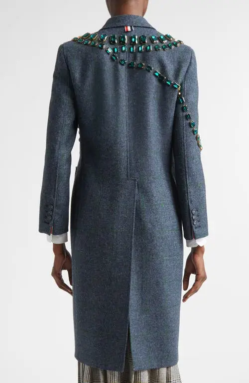 Thom Browne Windowpane Tweed Trompe L'oeil Swarovski Crystal Long Jacket