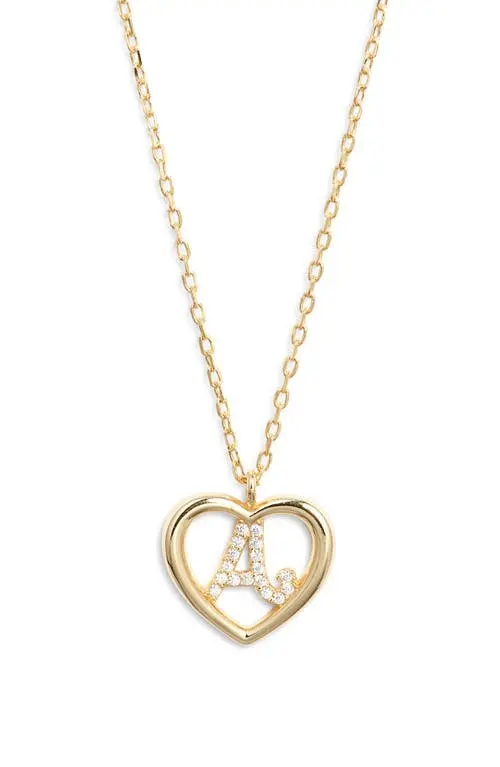 Argento Vivo Heart Cubic Zirconia Initial Pendant Necklace - Gold A