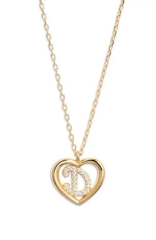 Argento Vivo Heart Cubic Zirconia Initial Pendant Necklace - Gold D