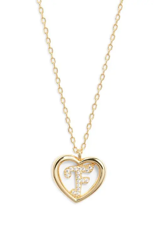 Argento Vivo Heart Cubic Zirconia Initial Pendant Necklace - Gold F
