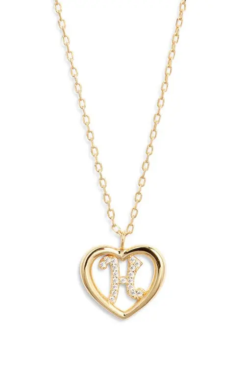 Argento Vivo Heart Cubic Zirconia Initial Pendant Necklace - Gold H