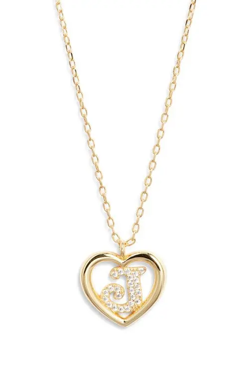 Argento Vivo Heart Cubic Zirconia Initial Pendant Necklace - Gold J
