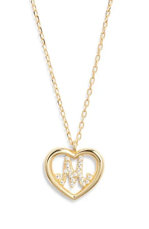 Argento Vivo Heart Cubic Zirconia Initial Pendant Necklace - Gold M