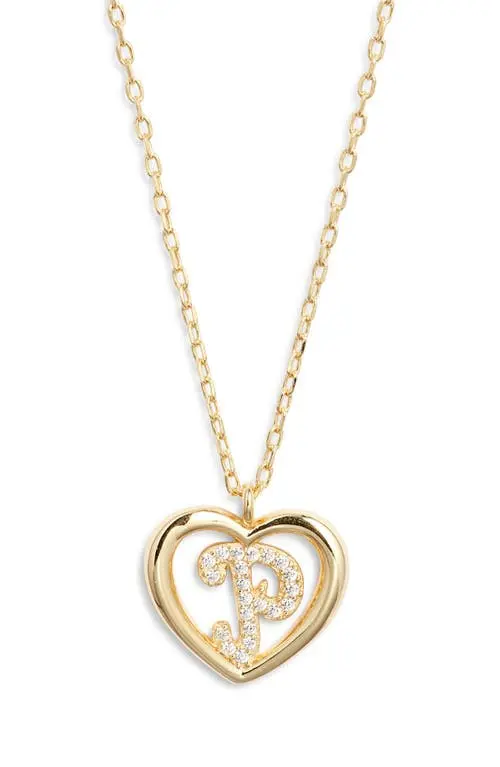 Argento Vivo Heart Cubic Zirconia Initial Pendant Necklace - Gold P