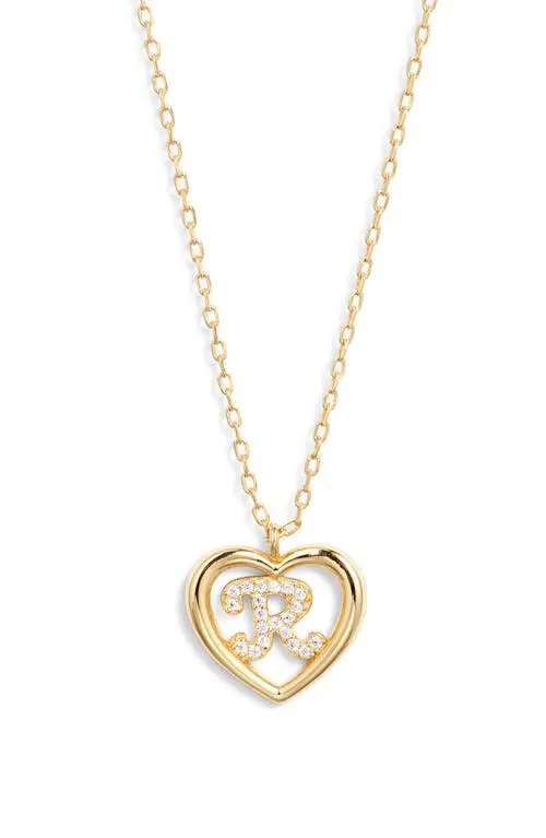 Argento Vivo Heart Cubic Zirconia Initial Pendant Necklace - Gold R
