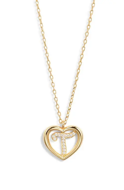 Argento Vivo Heart Cubic Zirconia Initial Pendant Necklace - Gold T