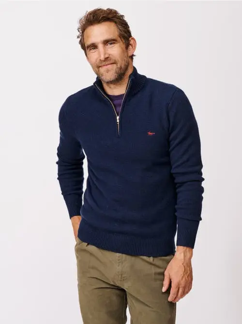 AUBIN Pepper Lambswool Zip Neck Sweater - Navy
