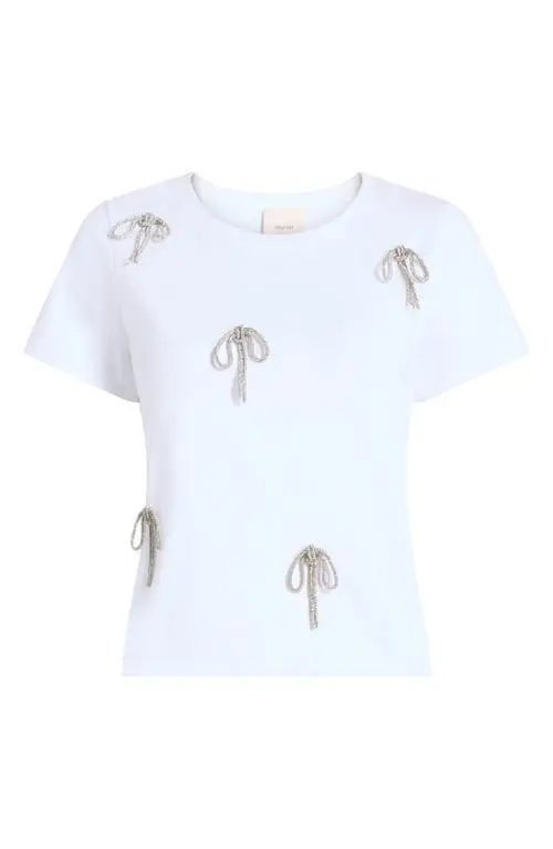 Cinq À Sept Rhinestone Bow Embellished Cotton Tee - White