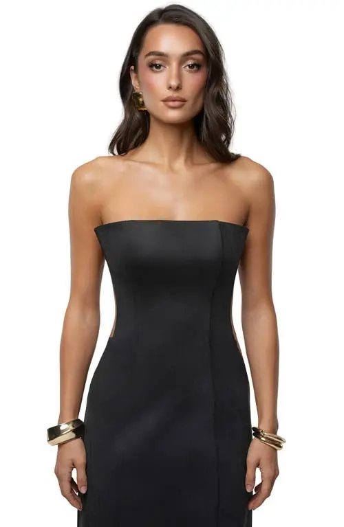 JLUXLABEL Madioson Sheer Inset Faux Suede Column Gown