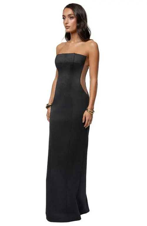 JLUXLABEL Madioson Sheer Inset Faux Suede Column Gown