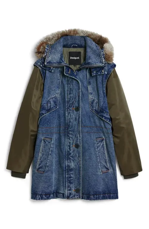 Desigual Denim Parka With Removable Hood And Sleeves