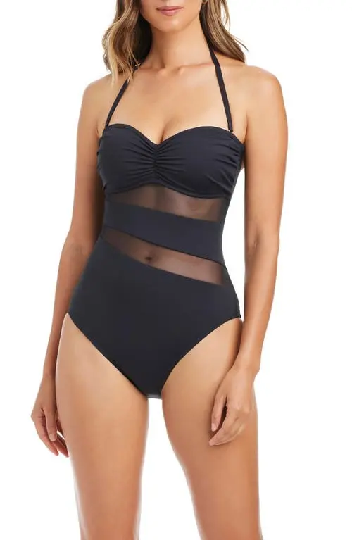 BLEU BY ROD BEATTIE Mesh Inset Bandeau One-piece Swimsuit - Black
