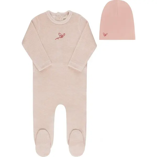 ELY'S & CO. Velour Stripe Collection Footie And Beanie - Light Pink