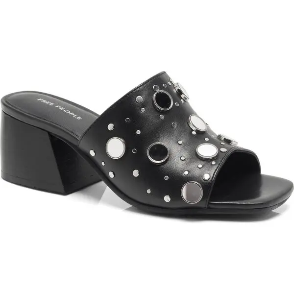 Free People Mirage Studded Block Heel Sandals - Black Leather