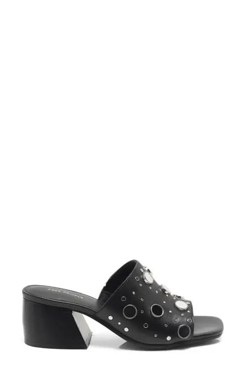 Free People Mirage Studded Block Heel Sandals - Black Leather