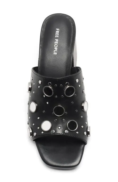 Free People Mirage Studded Block Heel Sandals - Black Leather