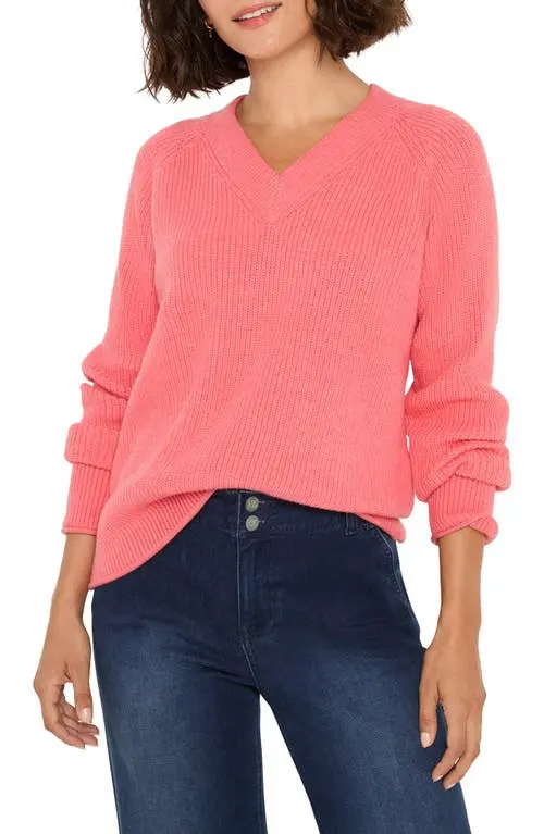 NIC+ZOE Shaker Stitch V-neck Sweater - Snapdragon