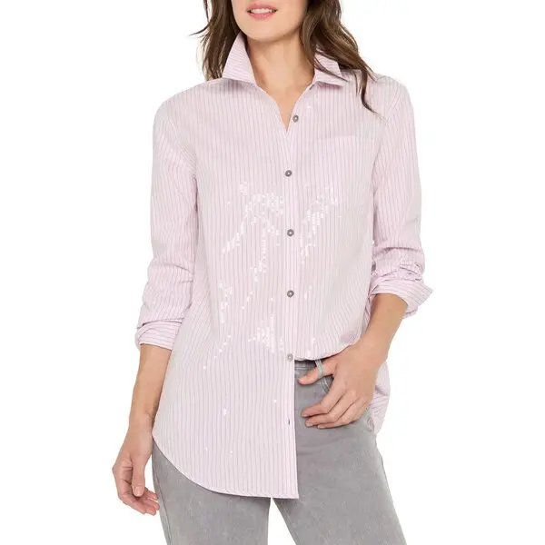 NIC+ZOE Sequin Striped Button-up Shirt - Pink Multi