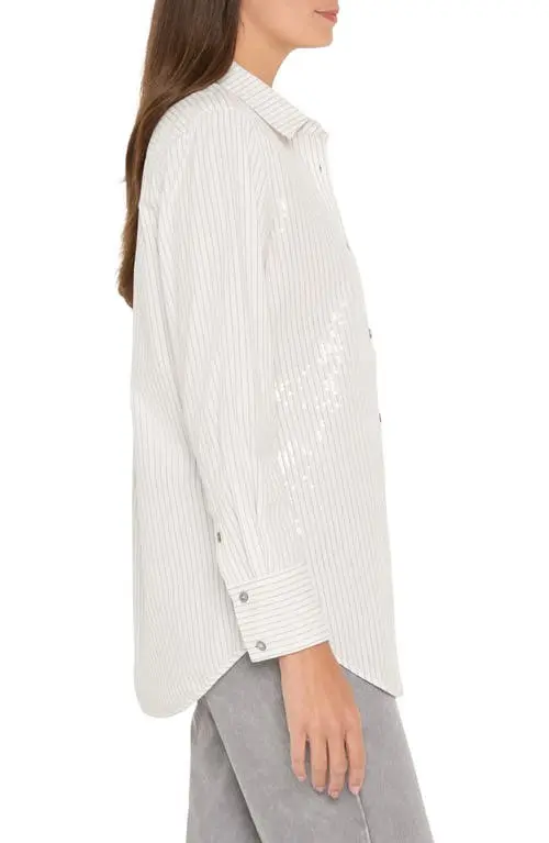 NIC+ZOE Sequin Striped Button-up Shirt