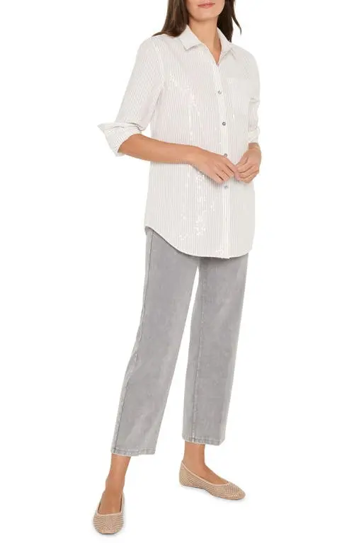 NIC+ZOE Sequin Striped Button-up Shirt
