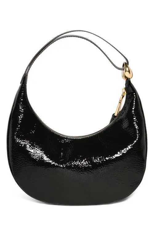 AIMEE Bloom Bean Bag Leather Moon Bag - Black Crinkle Patent