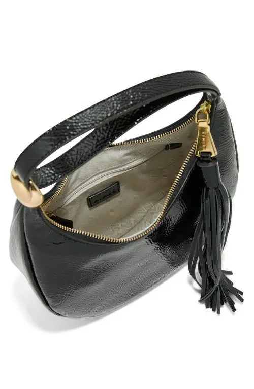 AIMEE Bloom Bean Bag Leather Moon Bag - Black Crinkle Patent