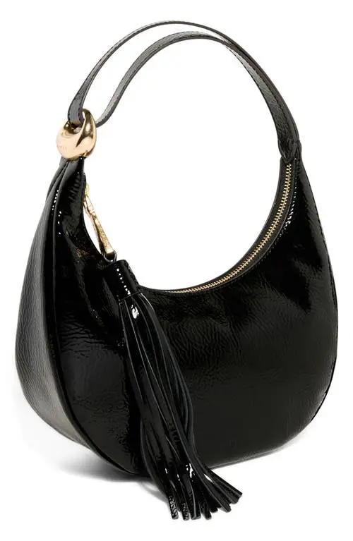 AIMEE Bloom Bean Bag Leather Moon Bag - Black Crinkle Patent