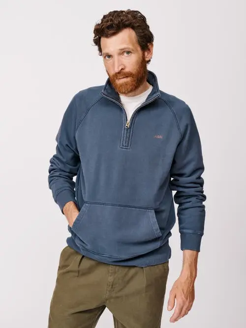 AUBIN Provost Zip Neck Sweatshirt - Navy