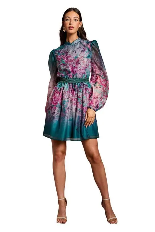 Coast Floral Print Organza Mini Dress - Teal