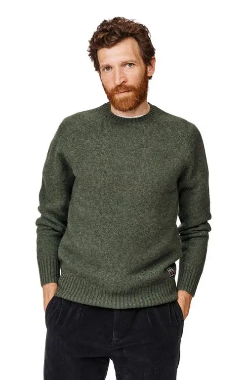 Aubin Prestwick Shetland Crew Neck Sweater - Dark Green