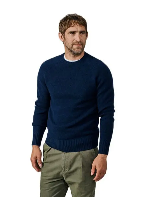 Aubin Prestwick Shetland Crew Neck Sweater - Navy
