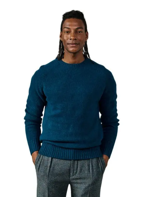 Aubin Prestwick Shetland Crew Neck Sweater - Peacock