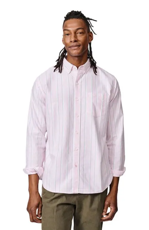 AUBIN Aldridge Oxford Button Down Shirt - Pink/yellow/khaki Stripe