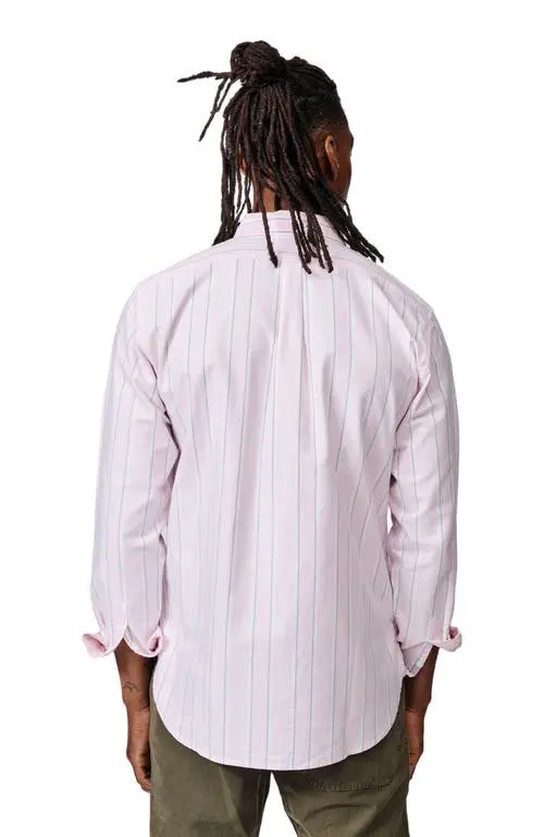 AUBIN Aldridge Oxford Button Down Shirt - Pink/yellow/khaki Stripe